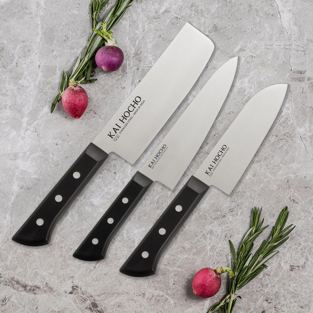 KAI Premium Knife Set - [Nakiri Knife 17cm, Chef Knife 18.7cm and Sant ...
