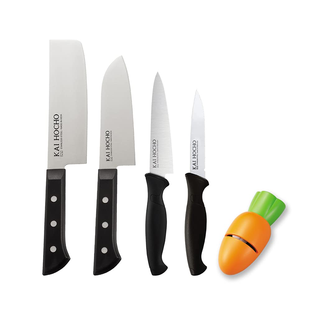 Kai Premium Knife Set [Nakiri, Santoku, Utility & Serrated Knife With ...