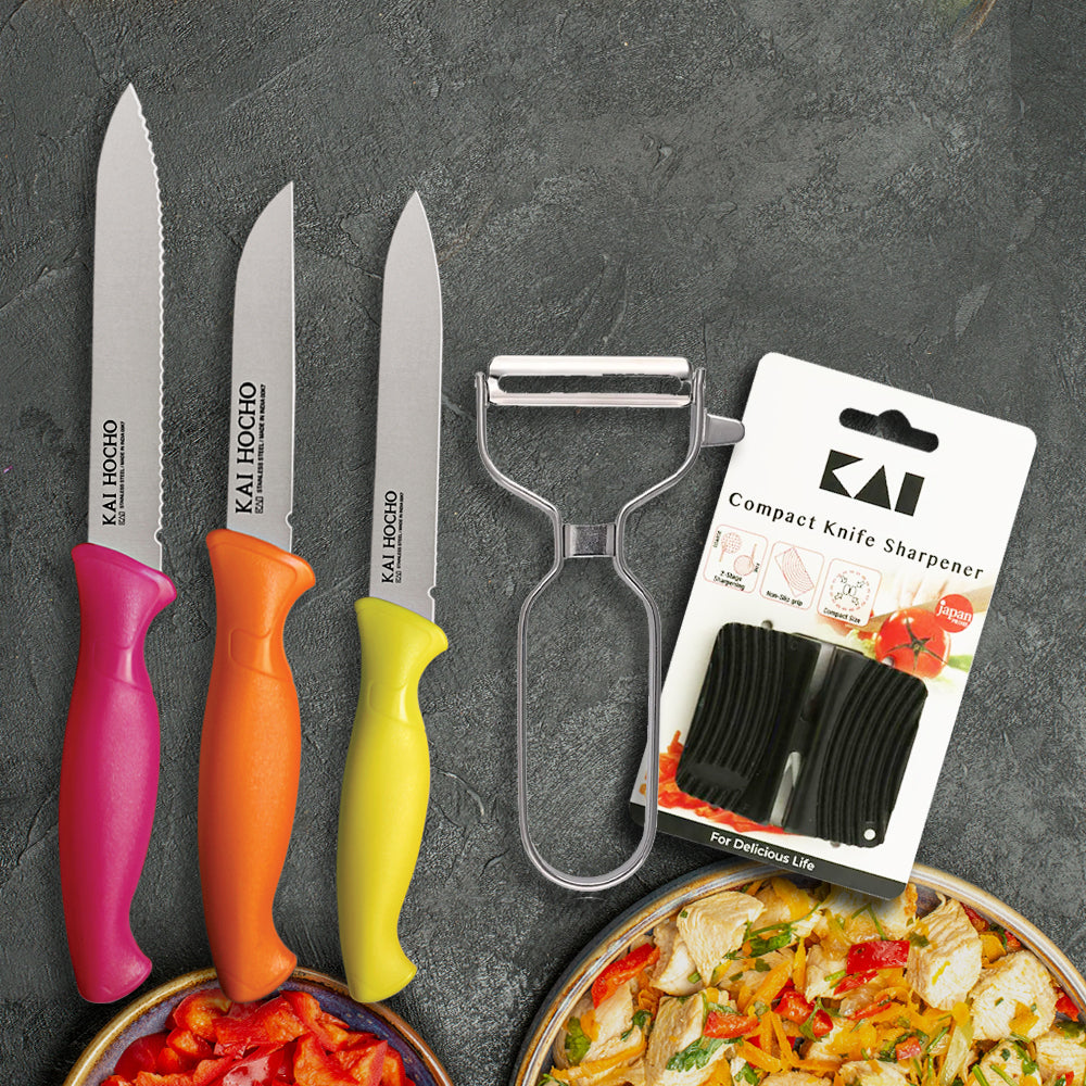 KAI Kitchen Knife, Peeler with Knife Sharpner – KAI INDIA ONLINE