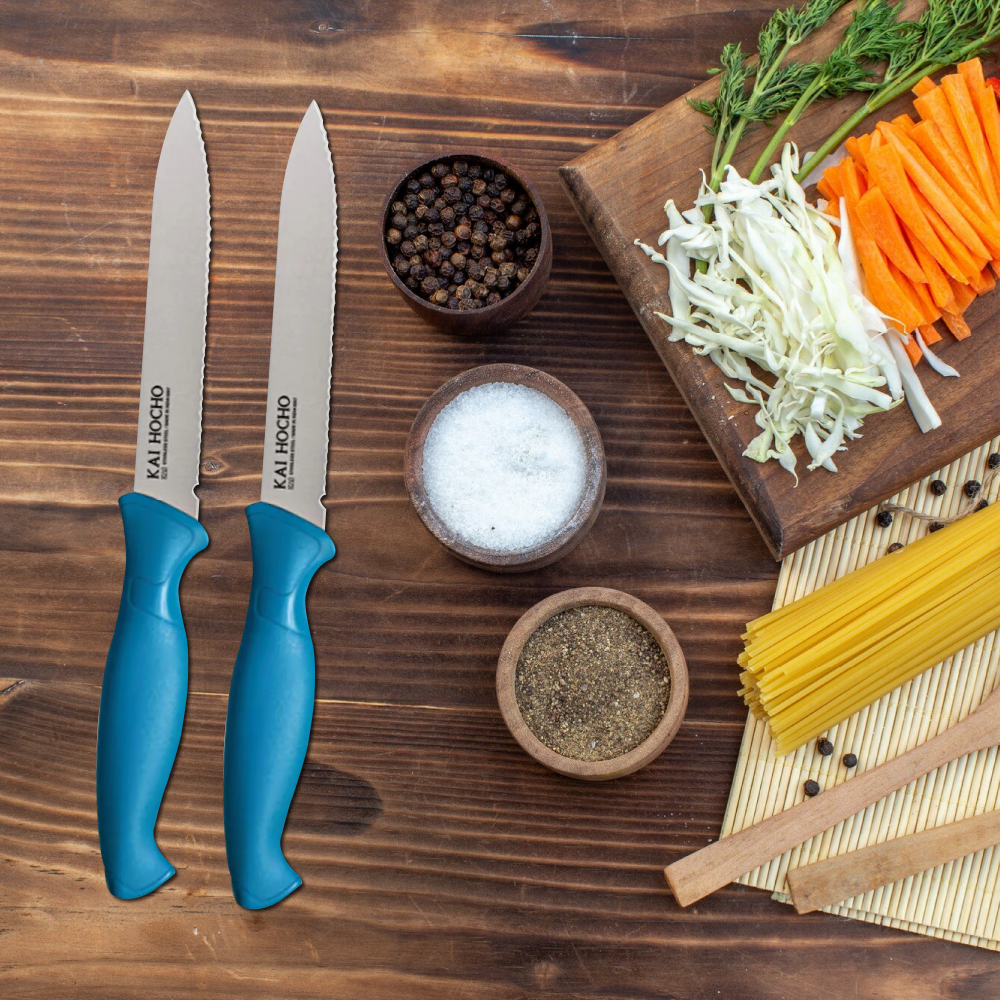 Kai Serrated Knife Pack of-2, Stainless Steel (Blue) – KAI INDIA ONLINE