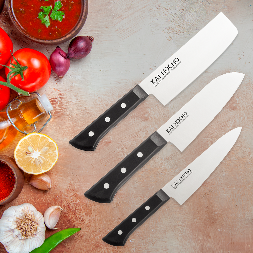 KAI Premium Knife Set - [Nakiri Knife 17cm, Chef Knife 18.7cm and Sant ...